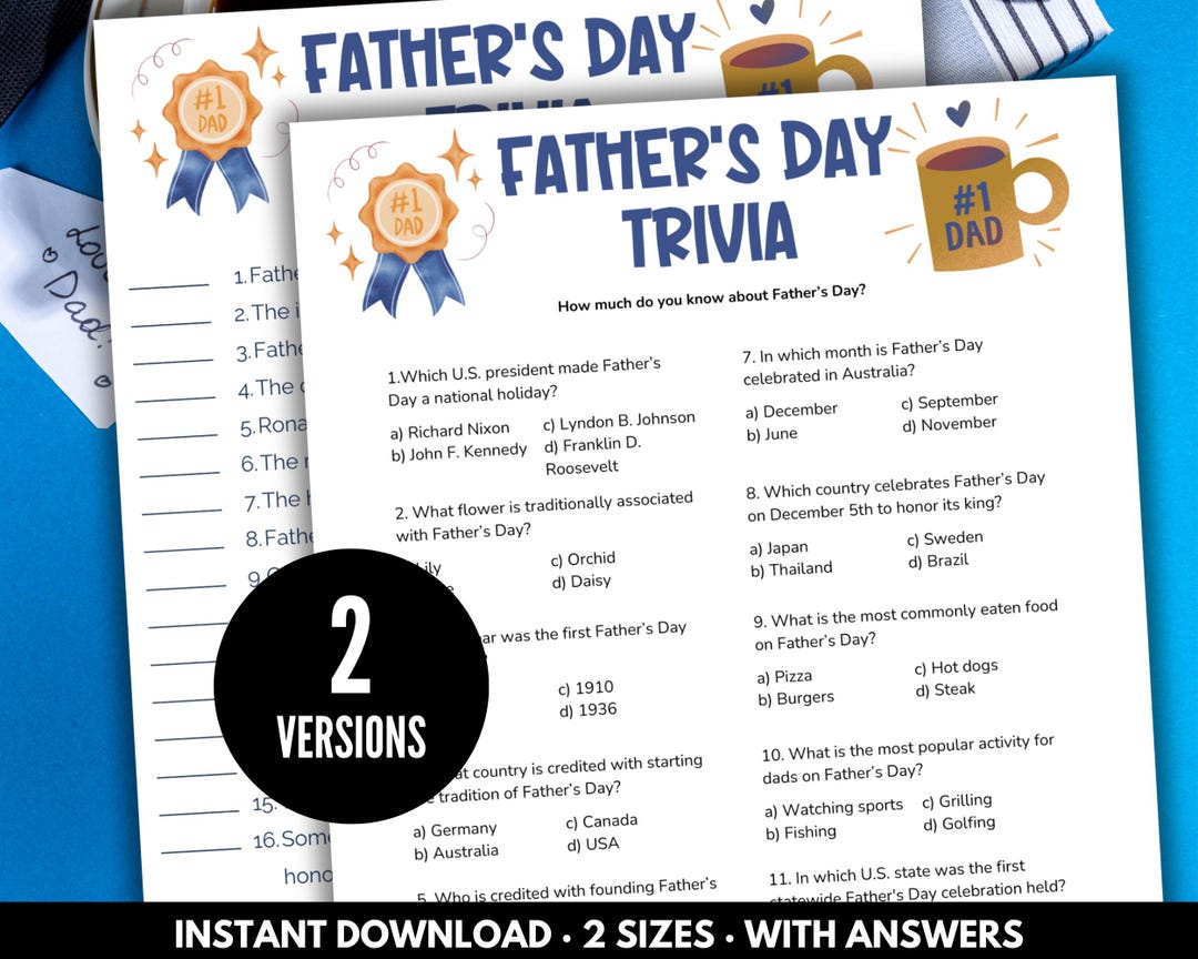 Fathers Day Trivia, Fathers Day Quiz, June 2025, Printable Fathers Day ...