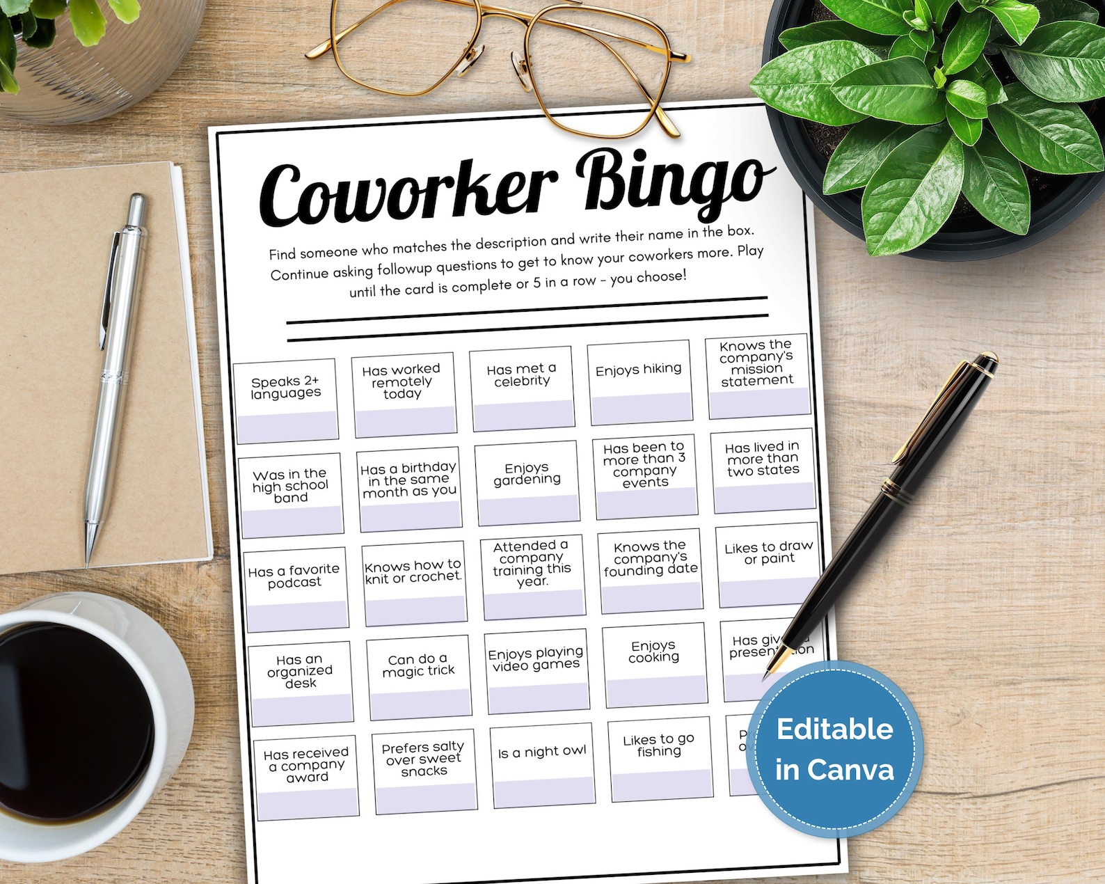 Employee Bingo, Networking Bingo, Coworker Bingo, Icebreaker Game, Team ...