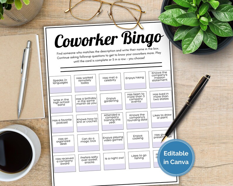 Employee Bingo, Networking Bingo, Coworker Bingo, Icebreaker Game, Team ...