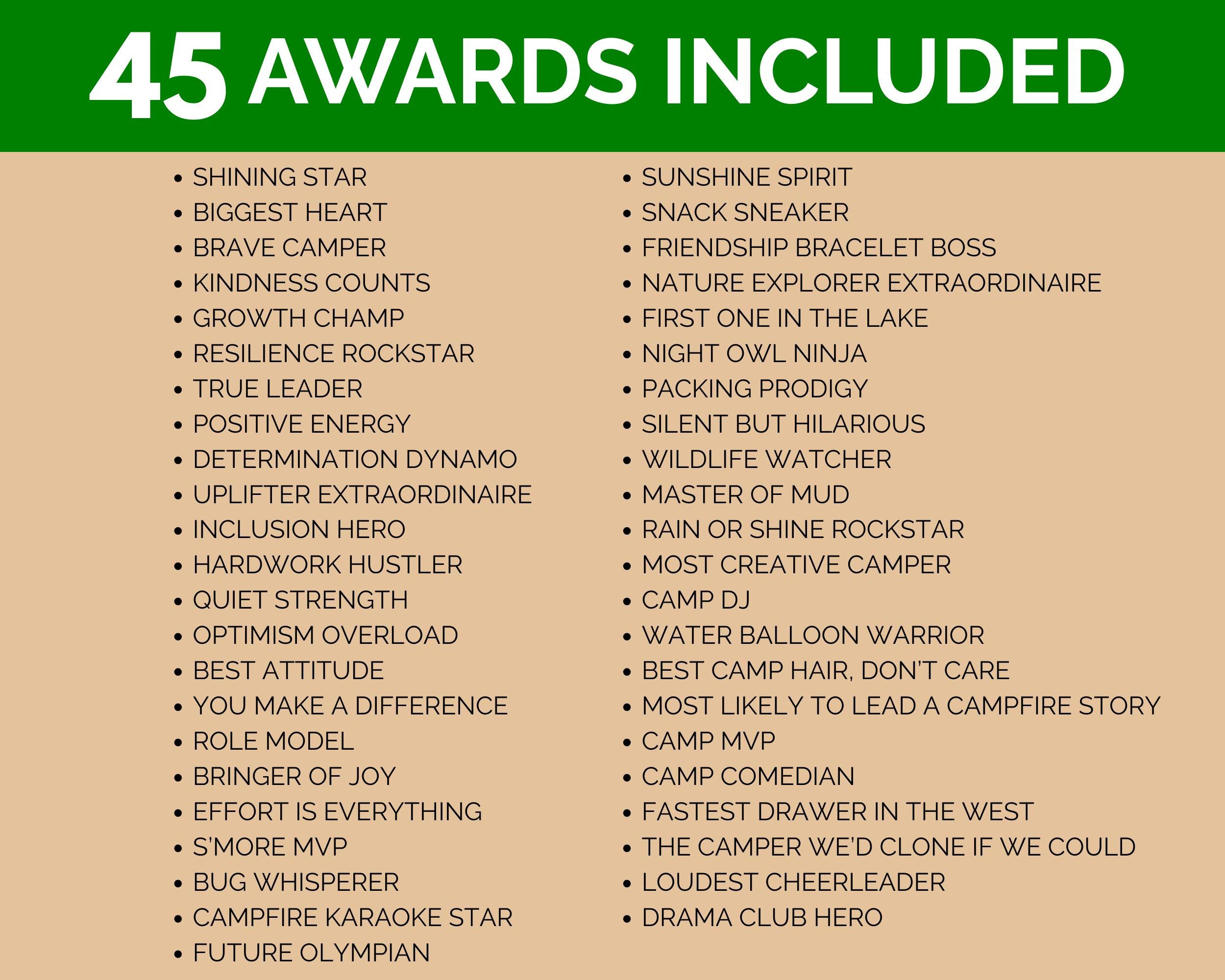 Funny Camp Awards, Summer Camp Awards, Girls Camp Awards, Boys Camp ...