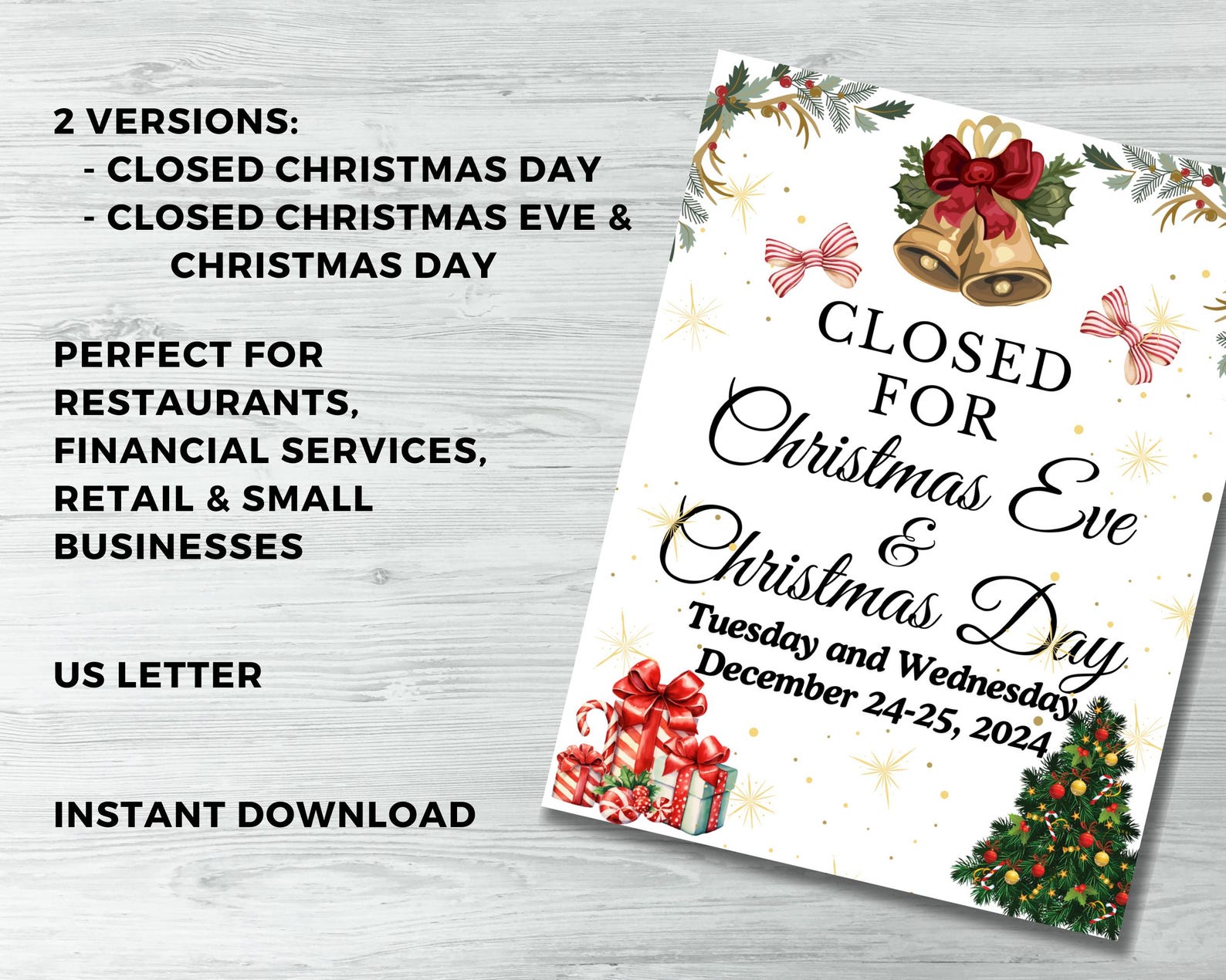 Closed for Christmas Sign, Closed for the Holidays Sign, Holiday Closed ...