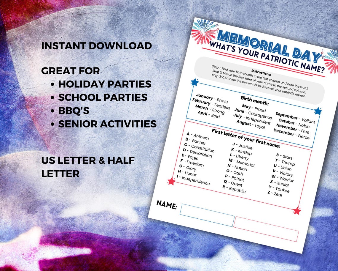 Memorial Day Games, Memorial Day Activity for Kids, Memorial Day BBQ ...