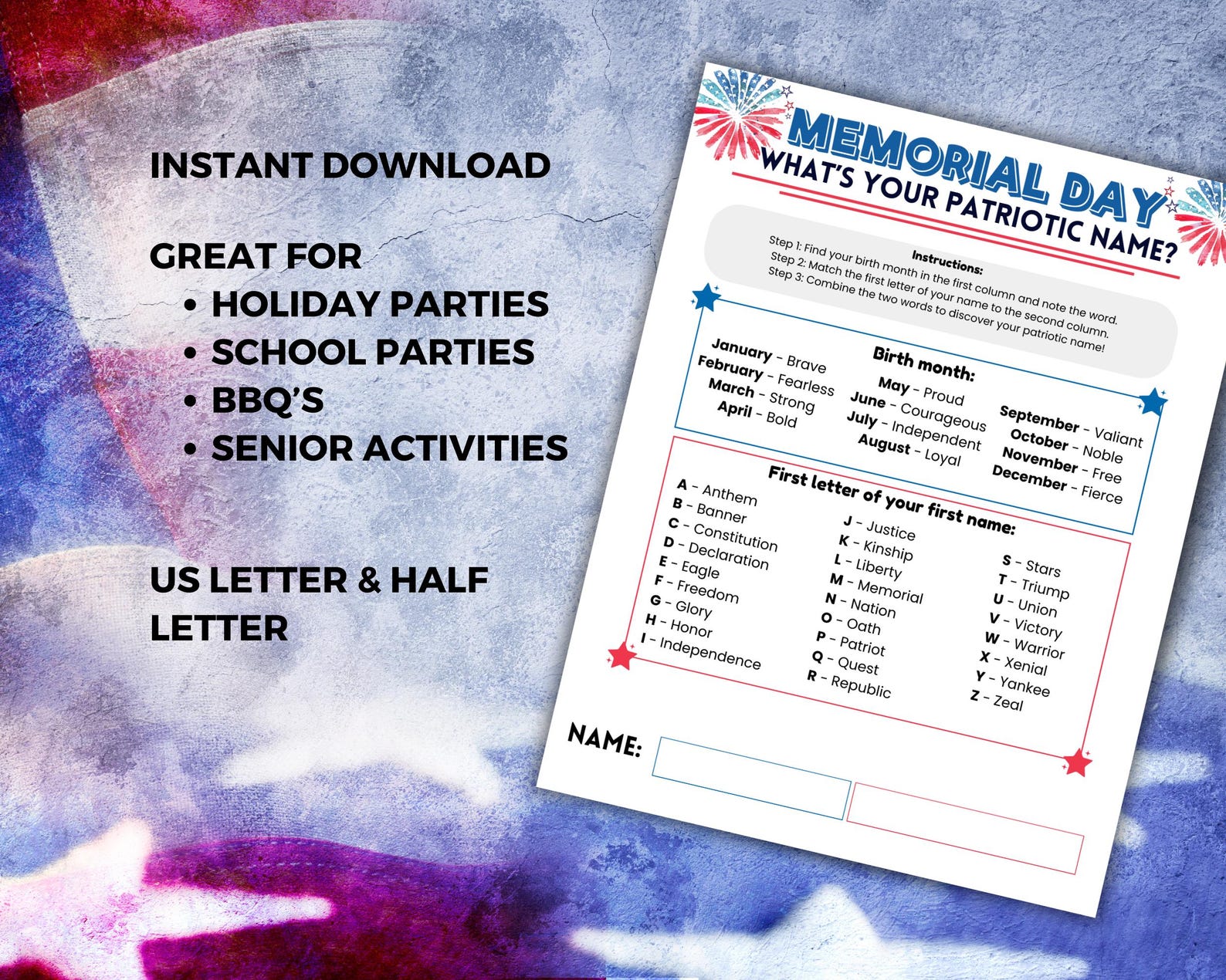 Memorial Day Games, Memorial Day Activity for Kids, Memorial Day BBQ ...