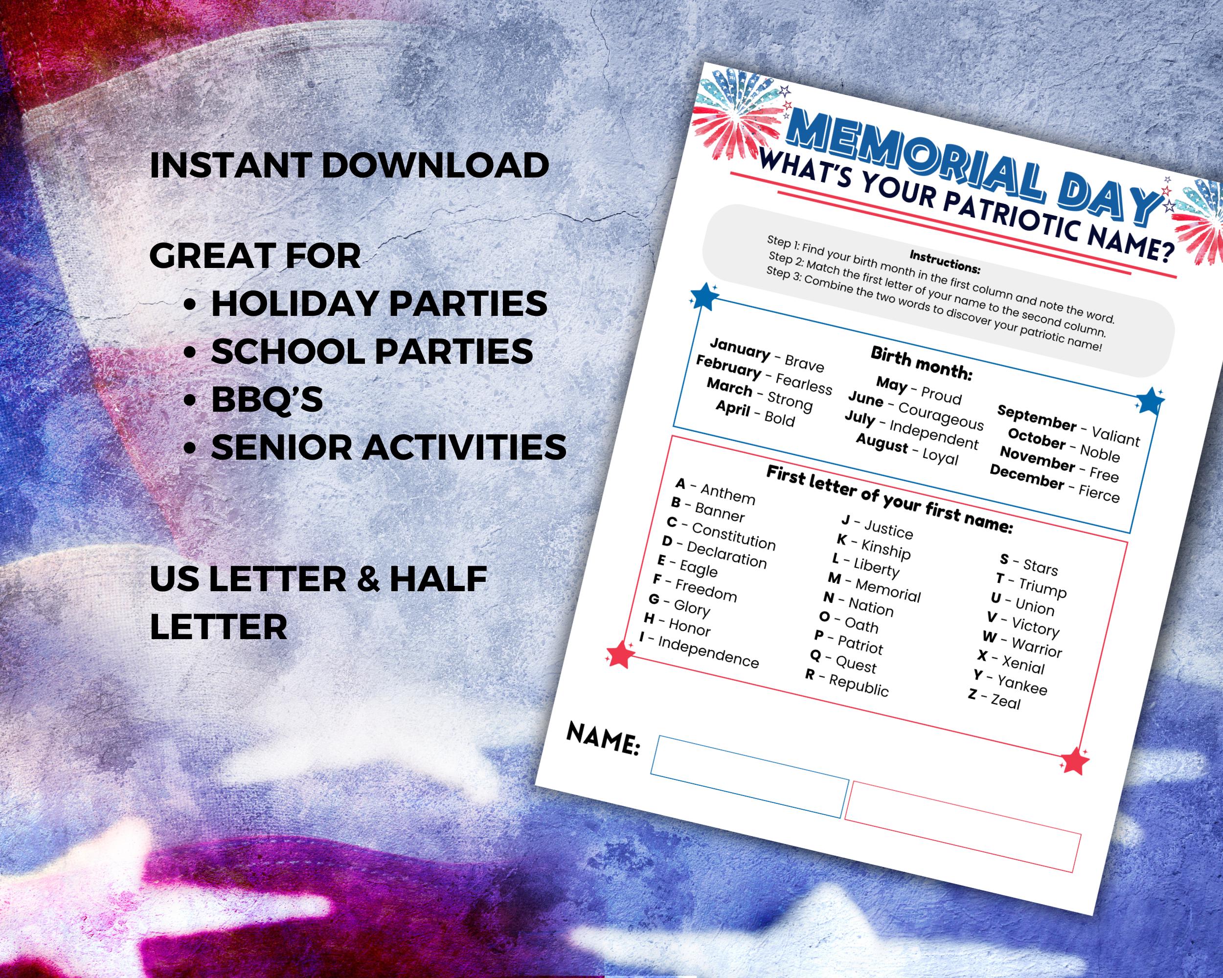 Memorial Day Games, Memorial Day Activity for Kids, Memorial Day BBQ ...