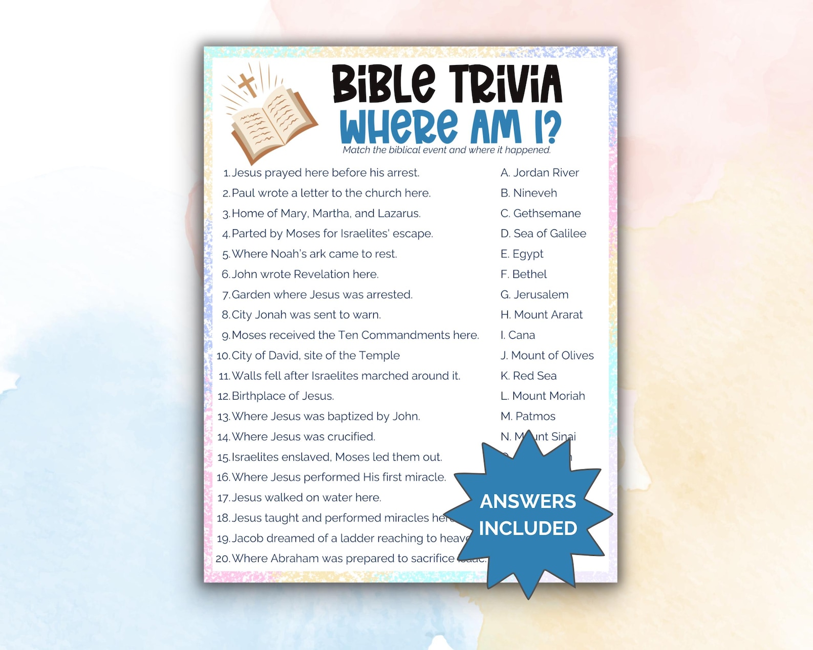 Bible Trivia Game for Adults, Sunday School Games, Bible Games for ...