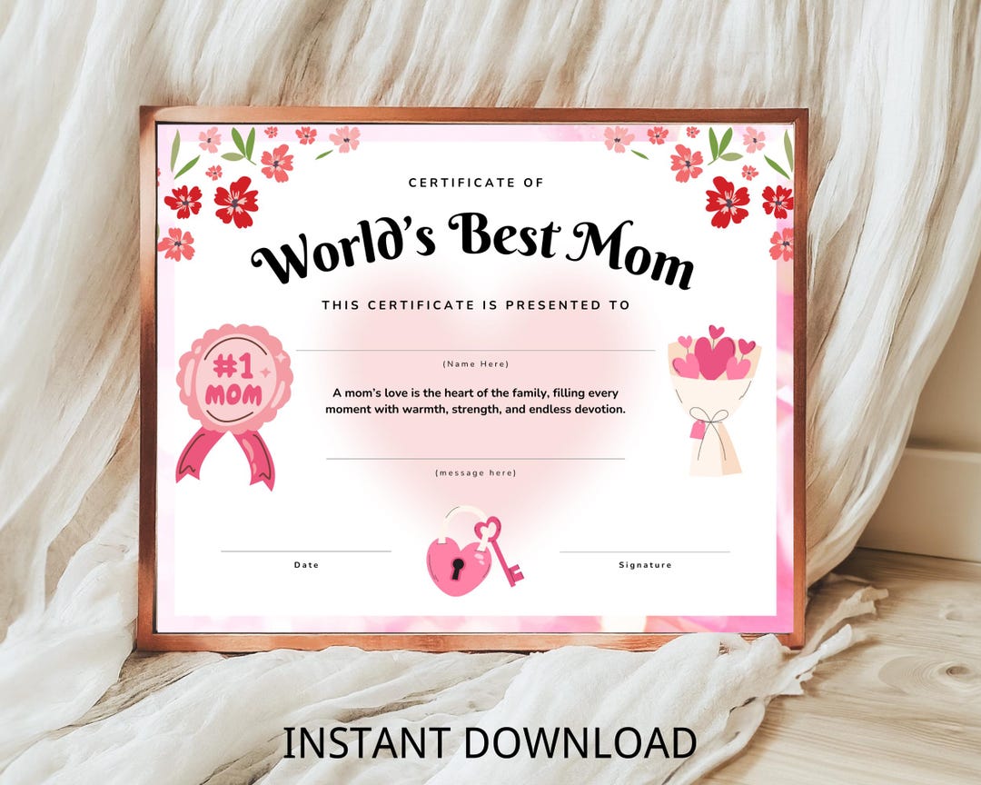 Best Mom Certificate, Best Mom Award, Mothers Day Award, Mothers Day ...