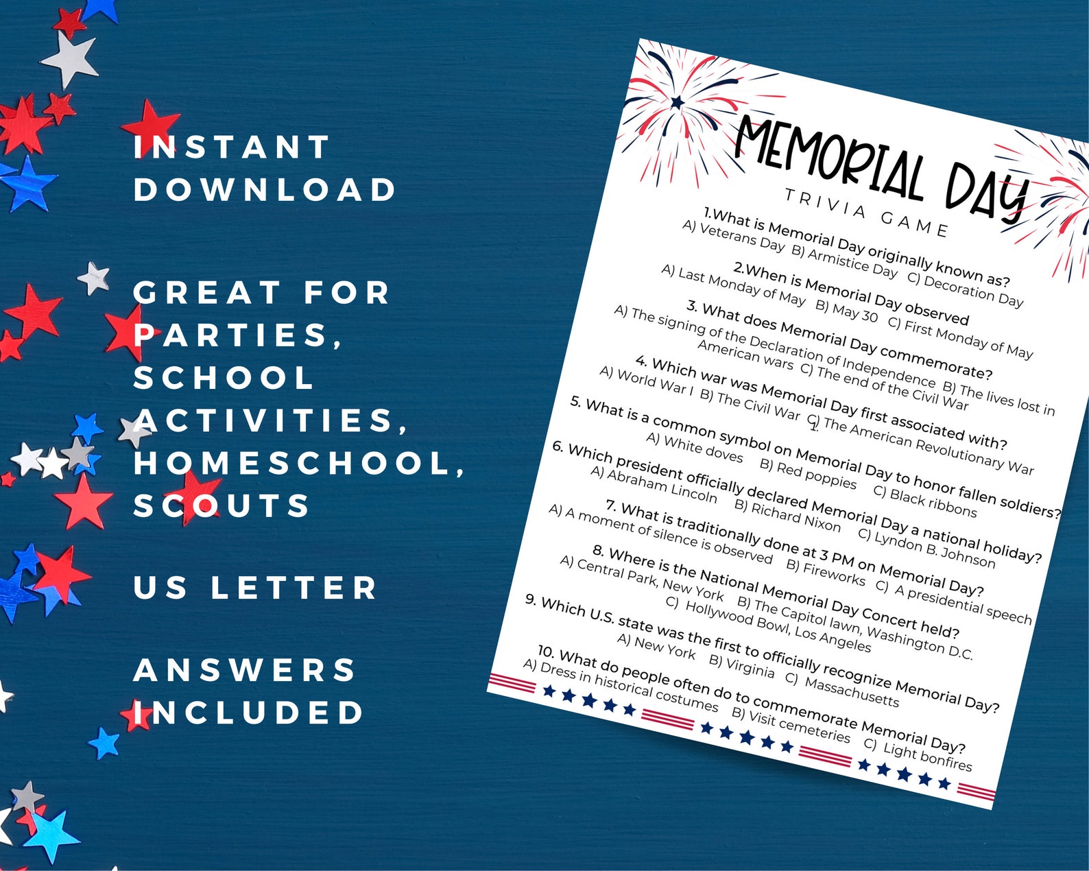 Memorial Day Party Games | Printable Memorial Day Games | Memorial Day ...