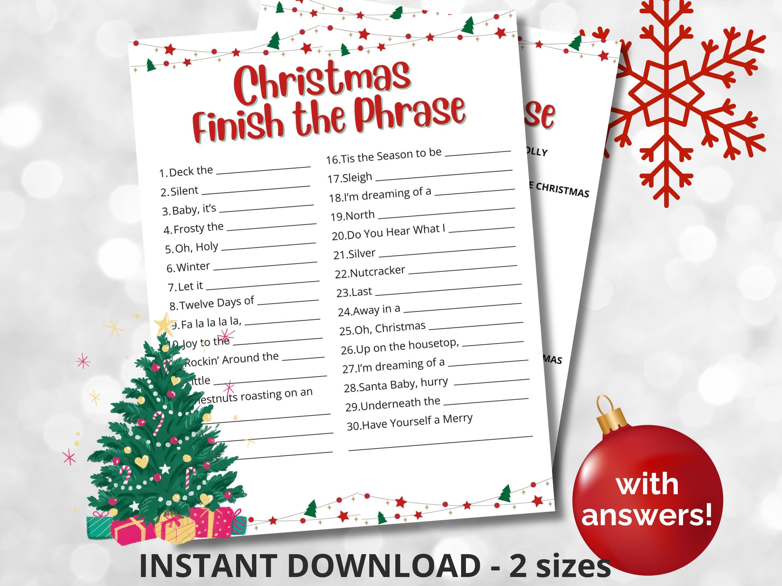 Christmas Finish the Phrase, Christmas Party Game, Christmas Party ...