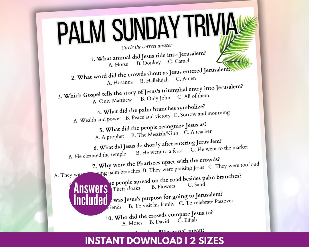 Palm Sunday Trivia, Palm Sunday Activity,, Easter Trivia Game, Easter ...