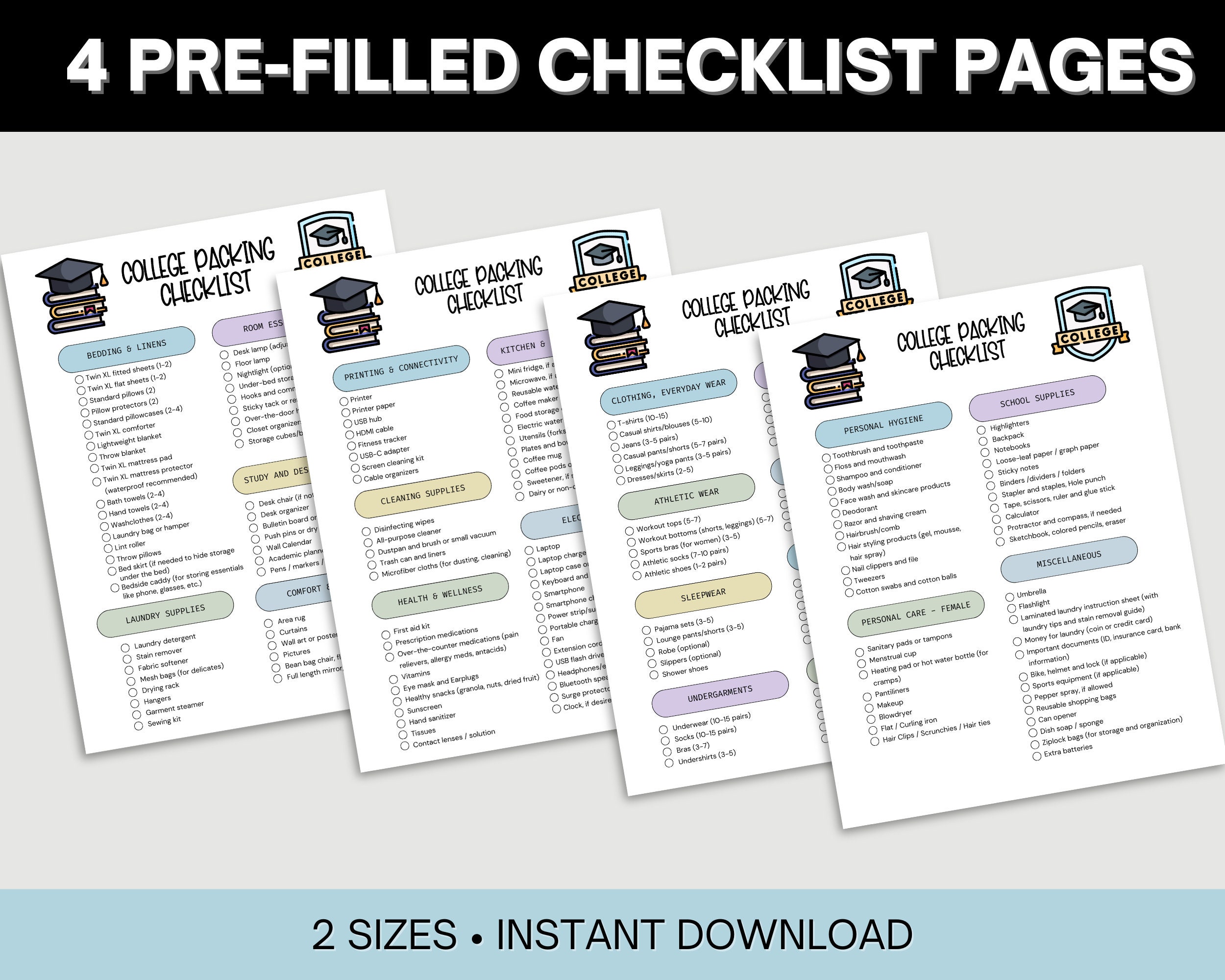 College Packing List Printable College Dorm Essentials Packing List for ...