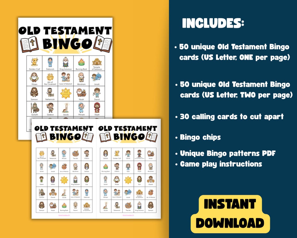 Old Testament Bible Bingo, Bible Character Bingo, Bible Games for Kids ...