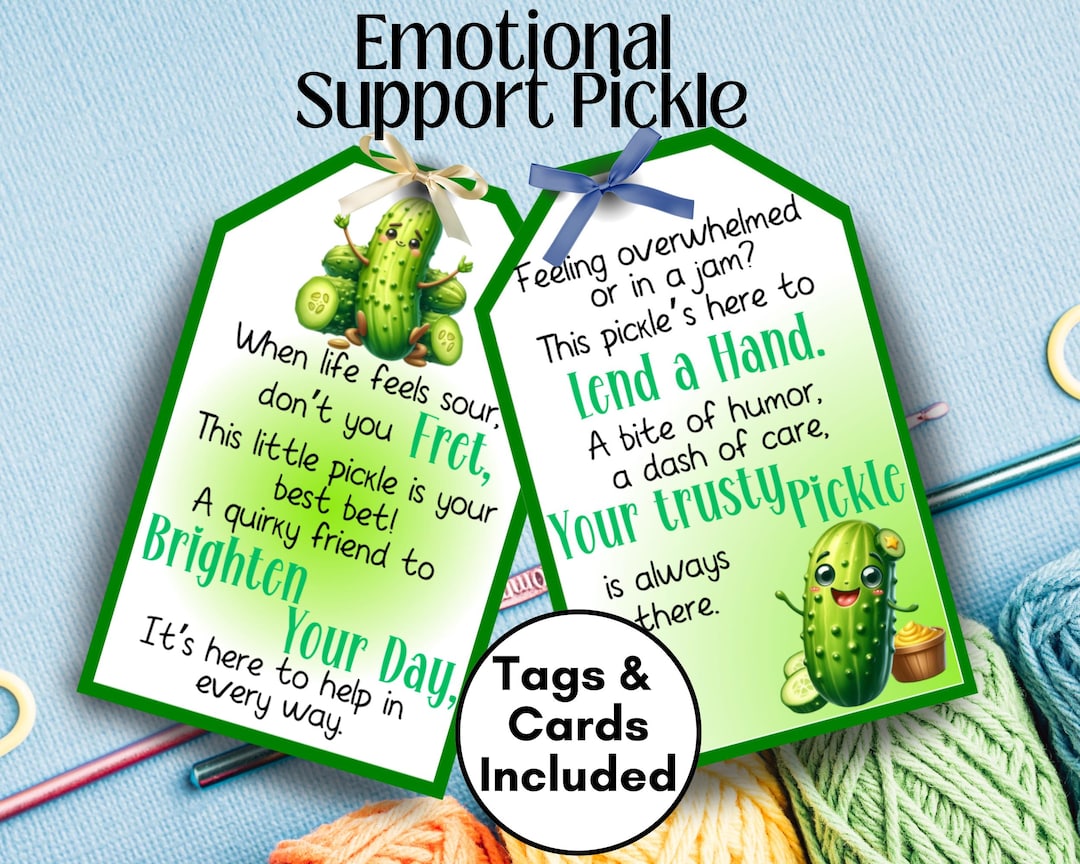 Emotional Support Pickle Tags, Crochet Pickle Tag, Positive Pickle Tag ...