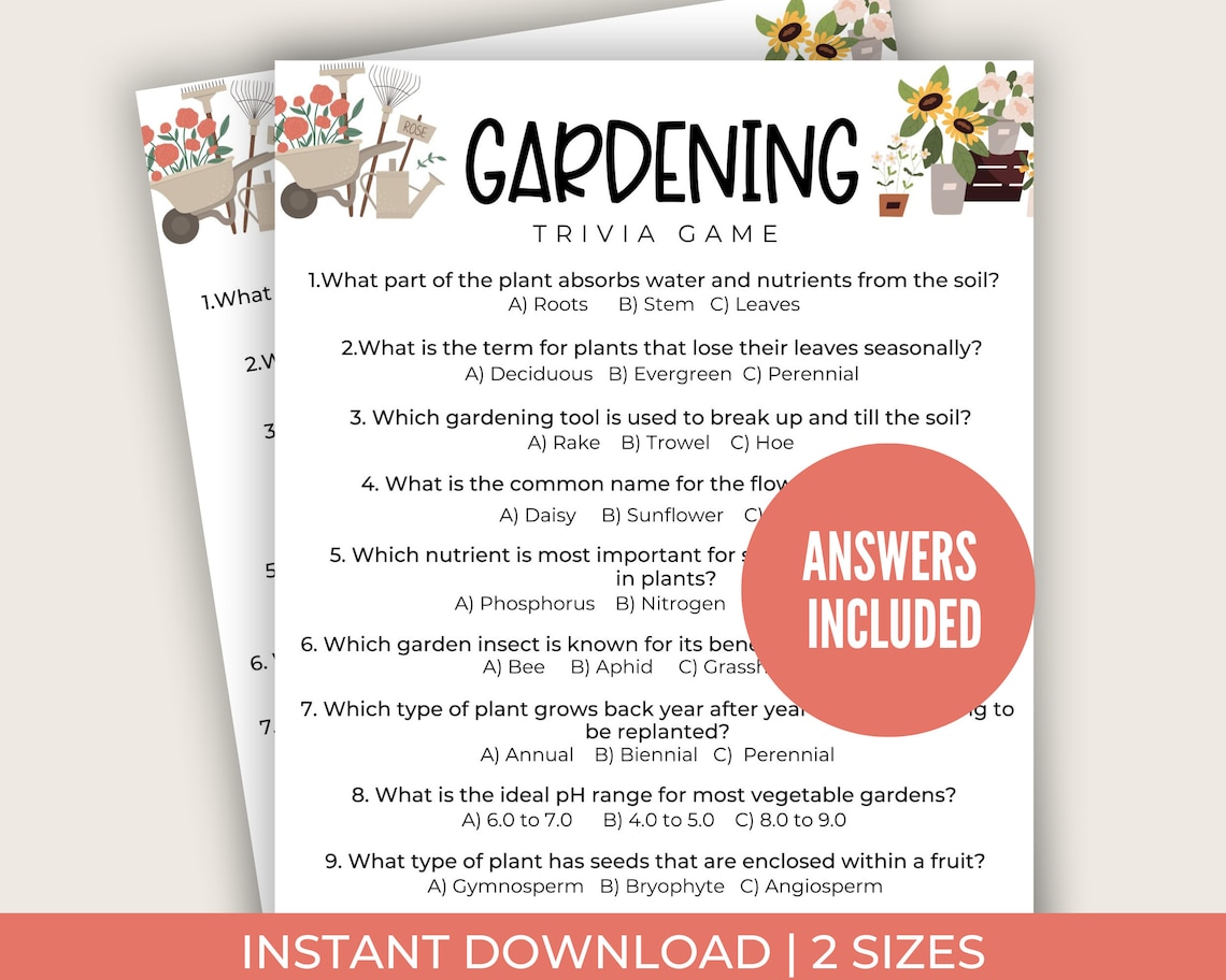 Gardening Trivia Game Printable | Gardening Trivia | Gardening Trivia ...