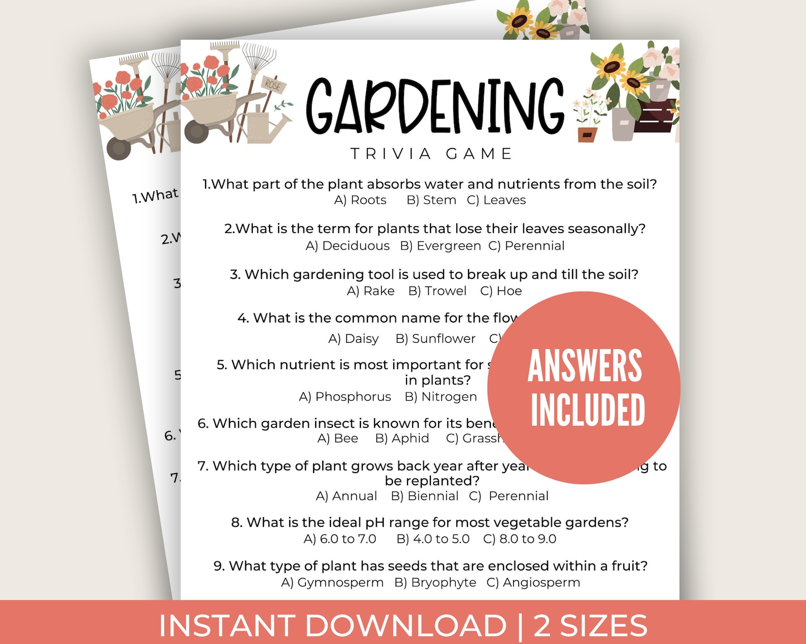 Gardening Trivia Game Printable | Gardening Trivia | Gardening Trivia ...
