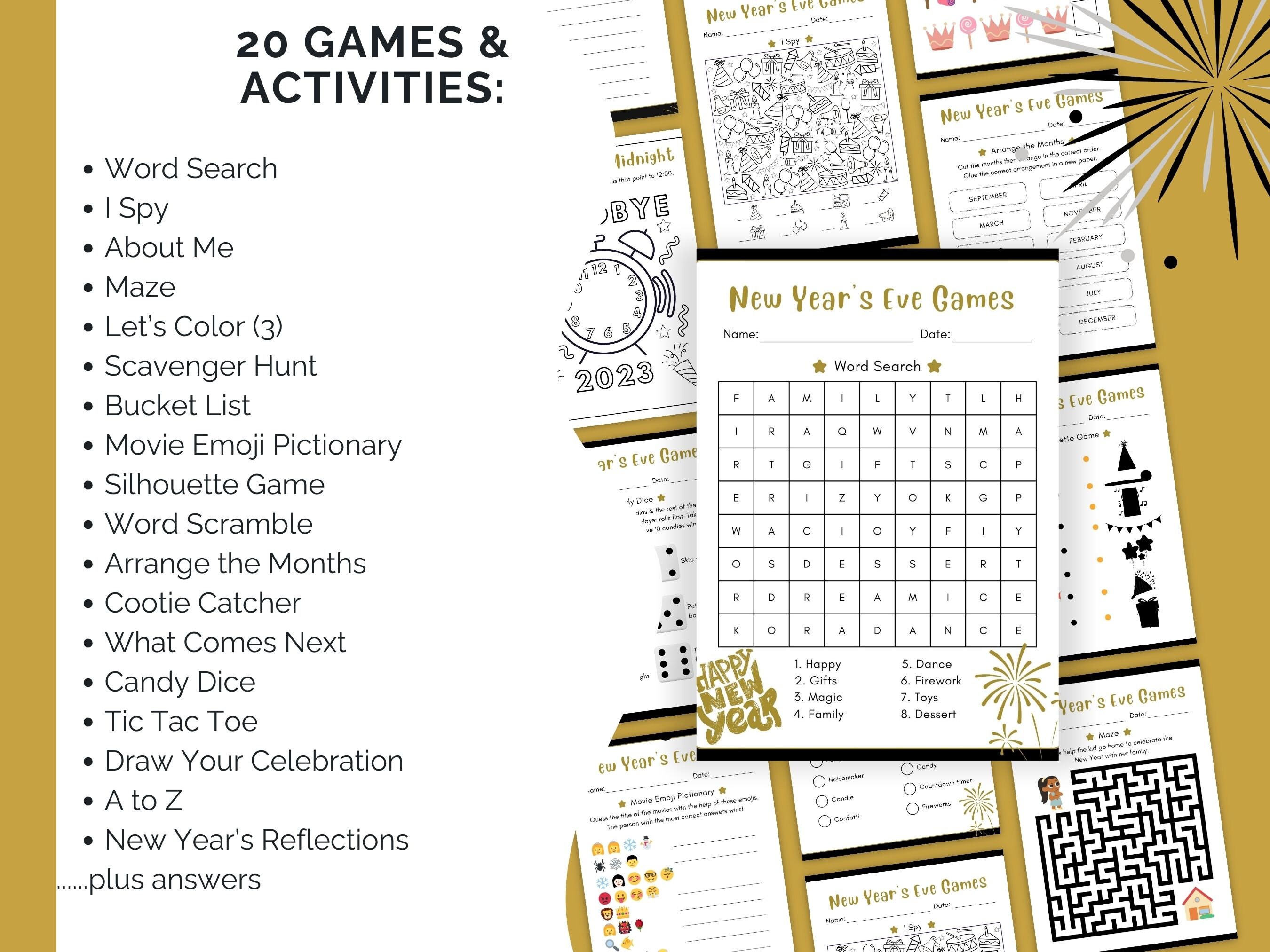 New Year's Eve Games Activities for Kids Printable New Year's Eve Games ...