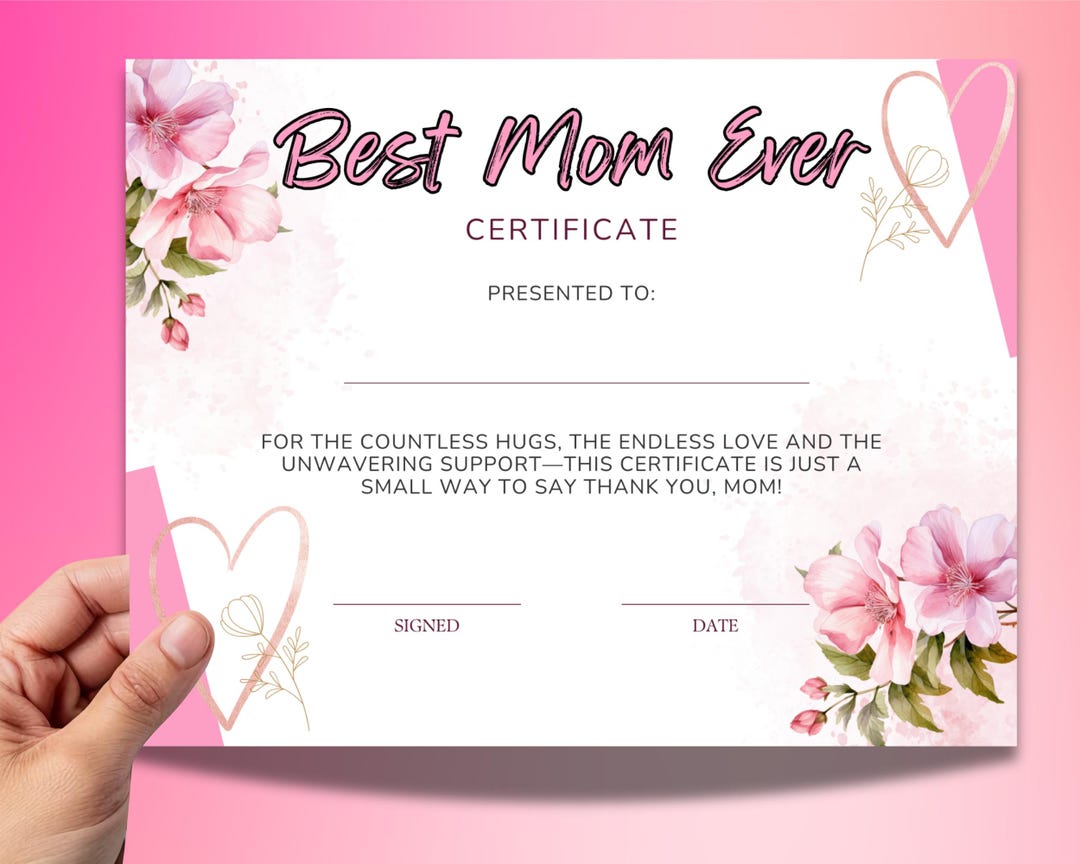 Best Mom Certificate Printable, Best Mom Award, Mothers Day Award ...