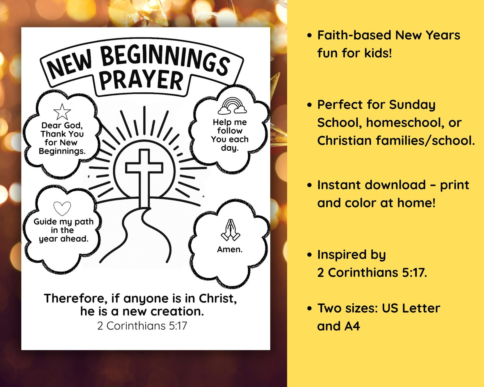 New Years Christian Preschool Craft, New Years Prayer Craft, New Years ...