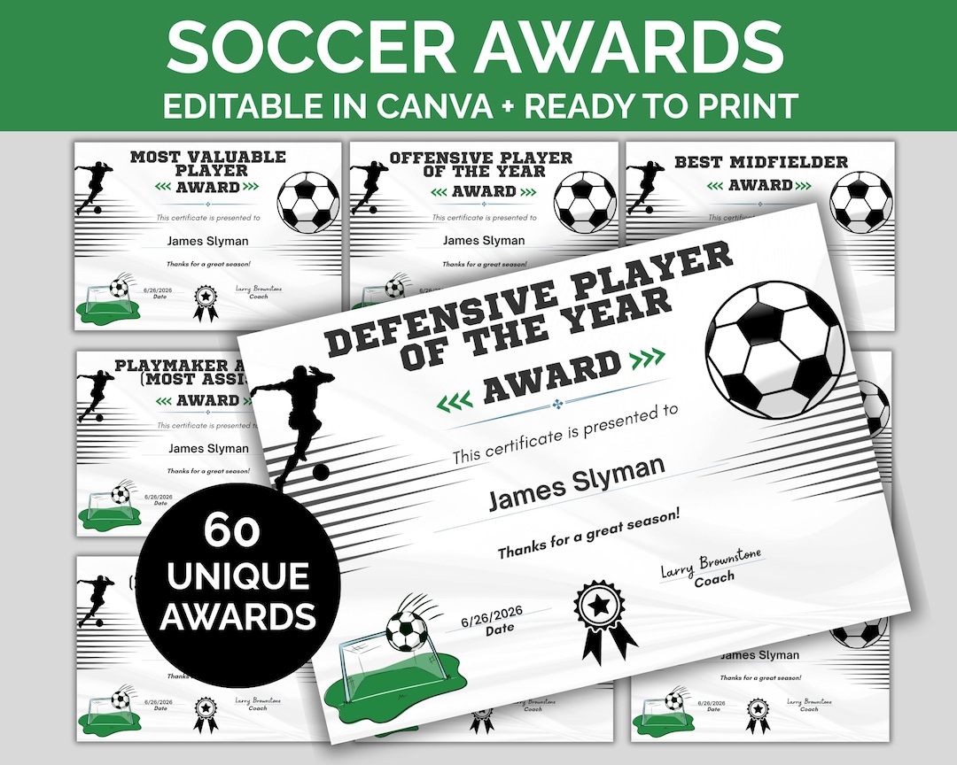 Fun Soccer Awards, Soccer Certificate, Soccer Superlatives, Soccer Team ...