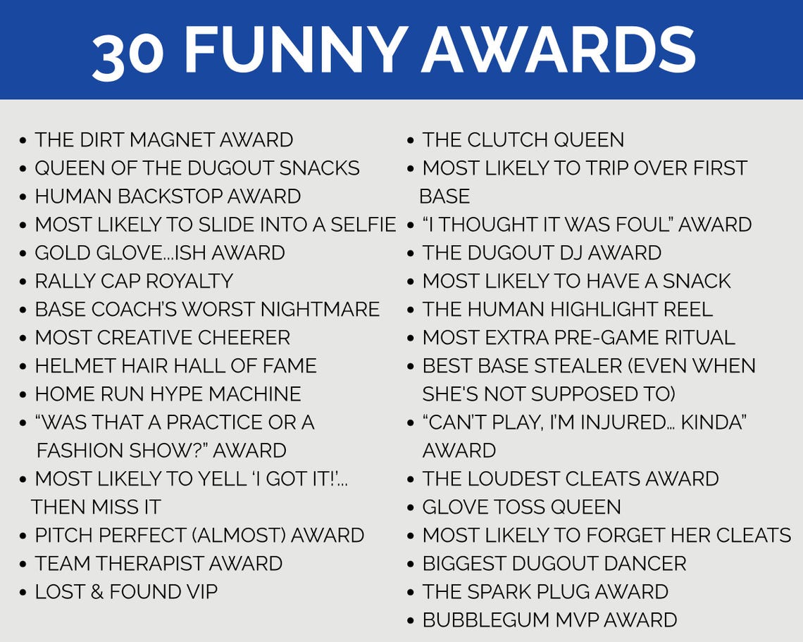 Funny Softball Awards, Softball Superlatives, Softball Certificate ...