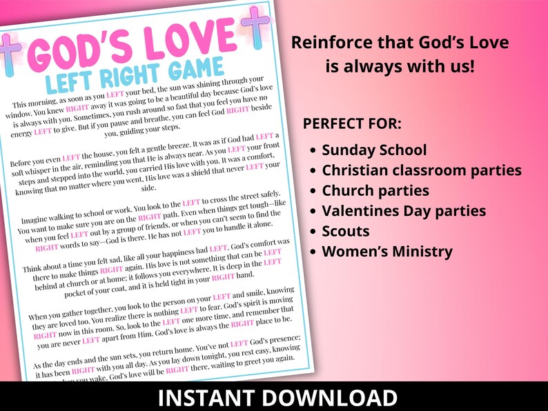 Gods Love Game, Christian Left Right Game, Bible Left Right Gift Swap ...