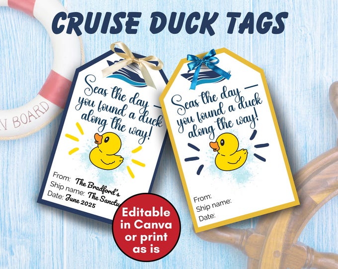 Cruise Duck Tags Editable, Cruise Ship Instant Download Editable Duck ...