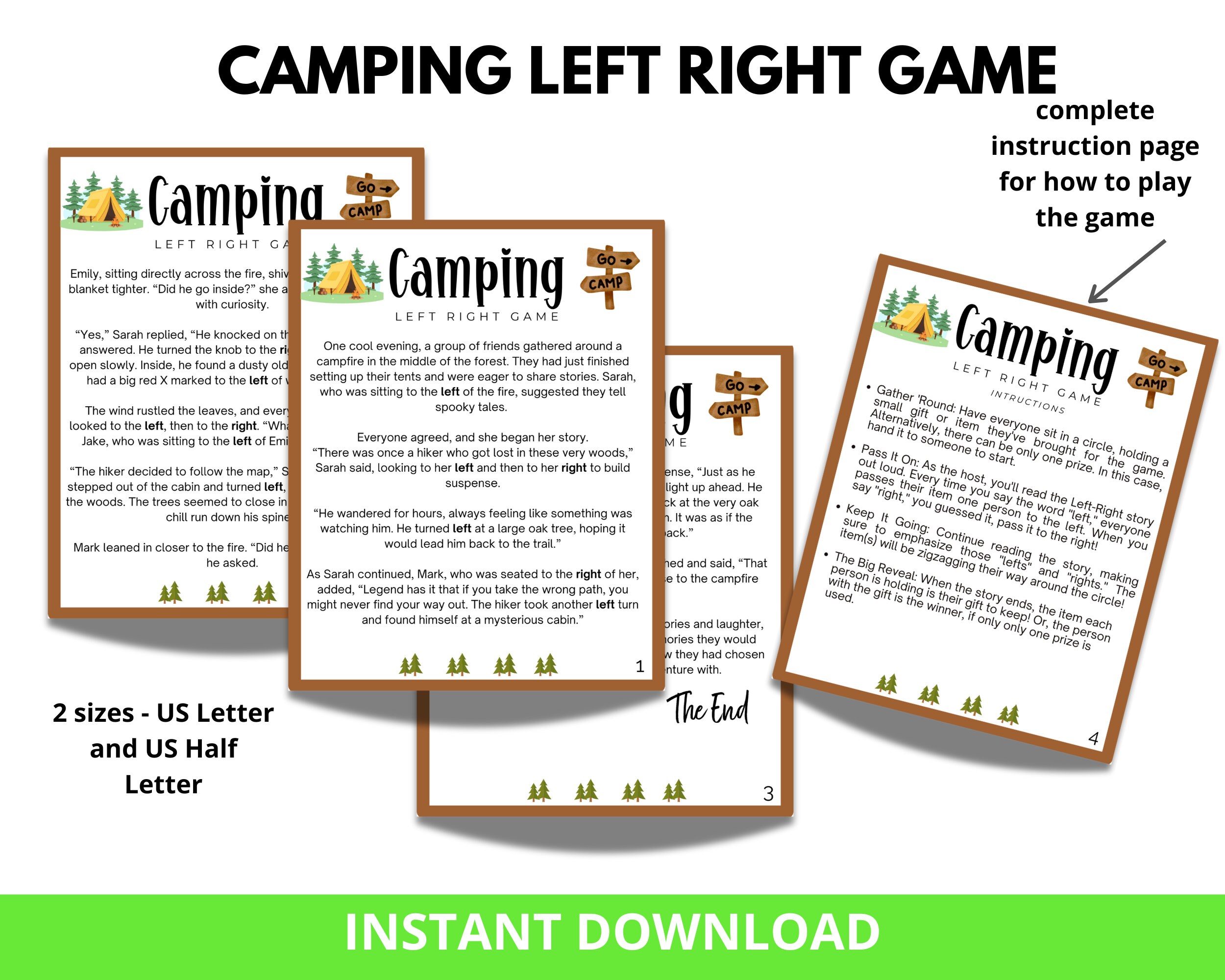 Camping Left Right Game Printable Camping Printable Activity Pass the ...