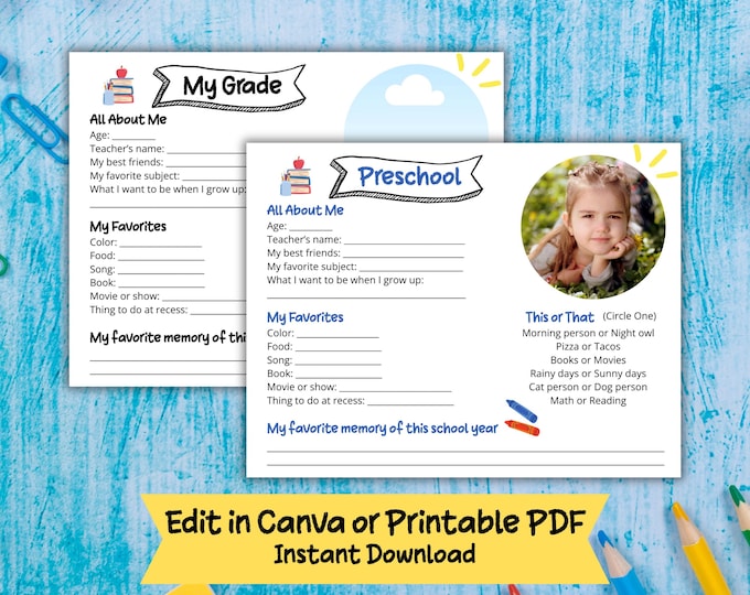 SCHOOL MEMORY BOX File Folder Cover | Printable Sheet Questionnaire ...