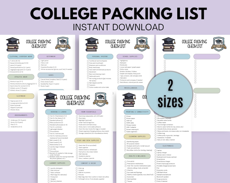 College Packing List Printable College Dorm Essentials Packing List for ...