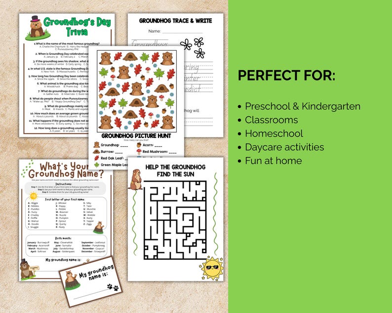 Groundhog Day Activities, Groundhog Printable Coloring, Preschool ...