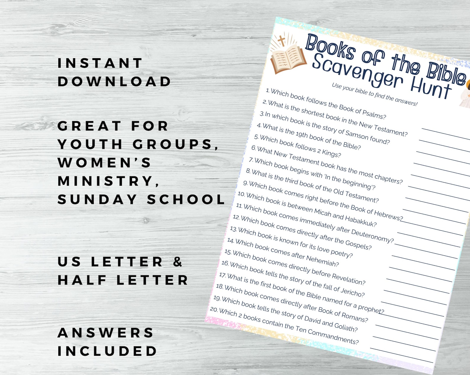Books of the Bible Scavenger Hunt Bible Trivia Scavenger Hunt Bible ...
