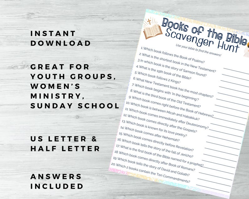 Books of the Bible Scavenger Hunt Bible Trivia Scavenger Hunt Bible ...