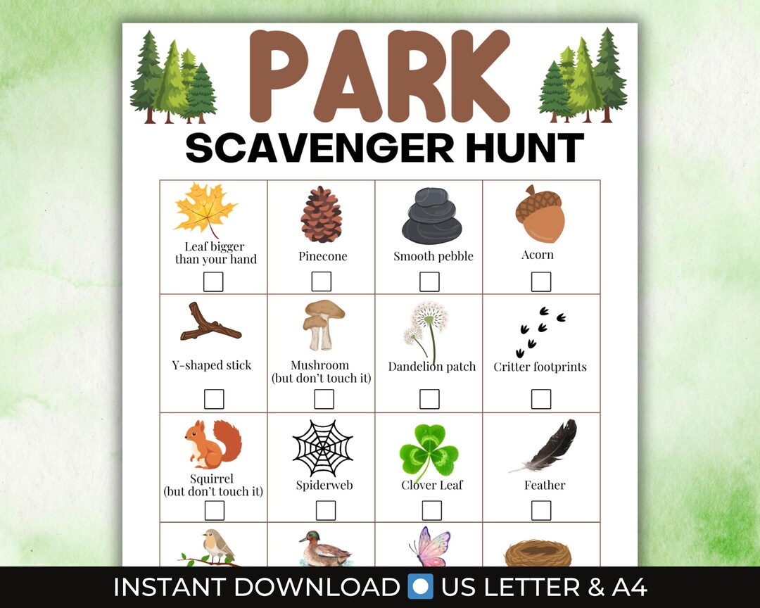 Park Scavenger Hunt, Nature Scavenger Hunt, Camp Scavenger Hunt ...