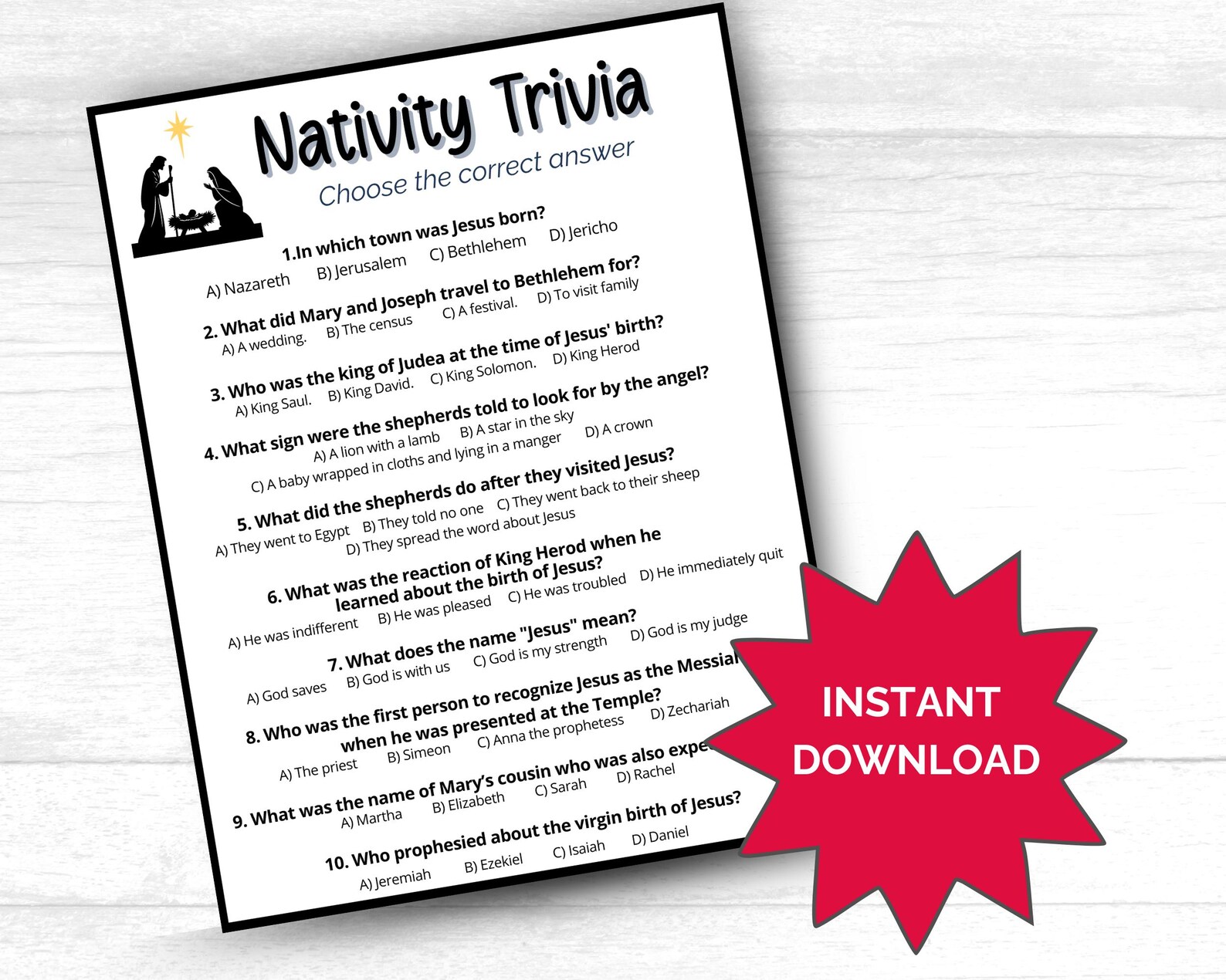 Christmas Trivia Game Nativity, Christmas Bible Trivia Game, Church ...