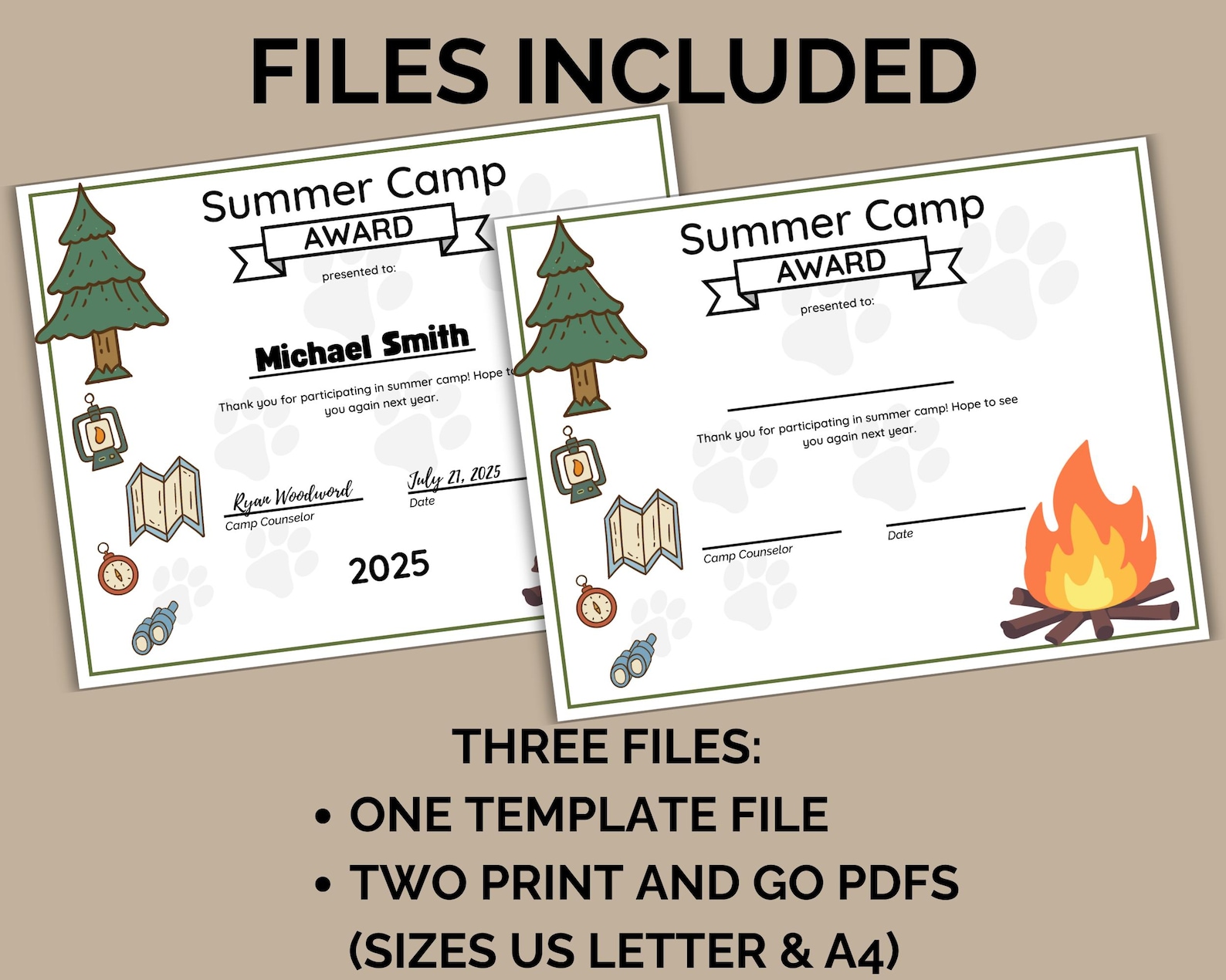 Camp Certificates, Summer Camp Awards, Editable Certificate, Summer ...