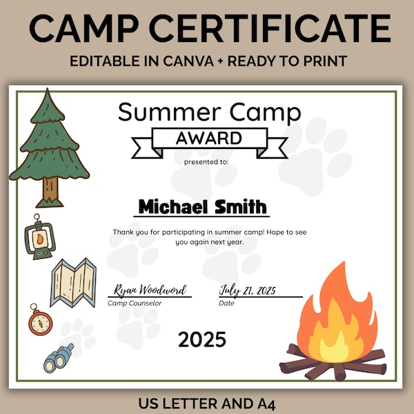 Camper of the Week Certificate - Etsy