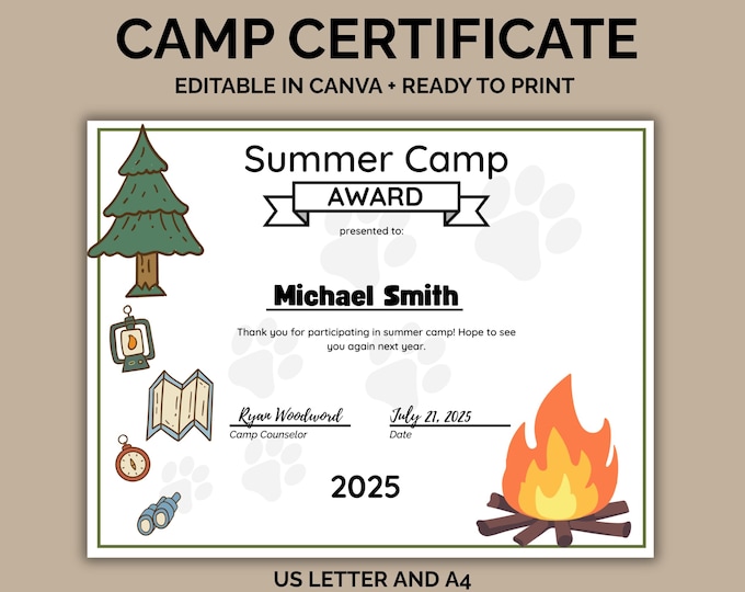 Editable Summer Camp Award Certificates | Camp Awards | Day Camp Awards ...