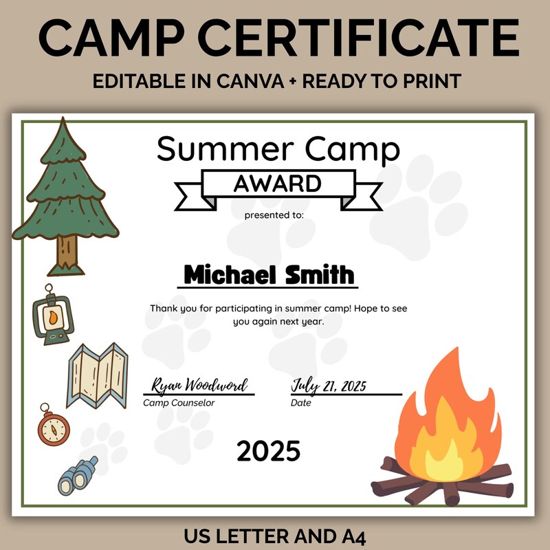 Camper of the Week Certificate - Etsy