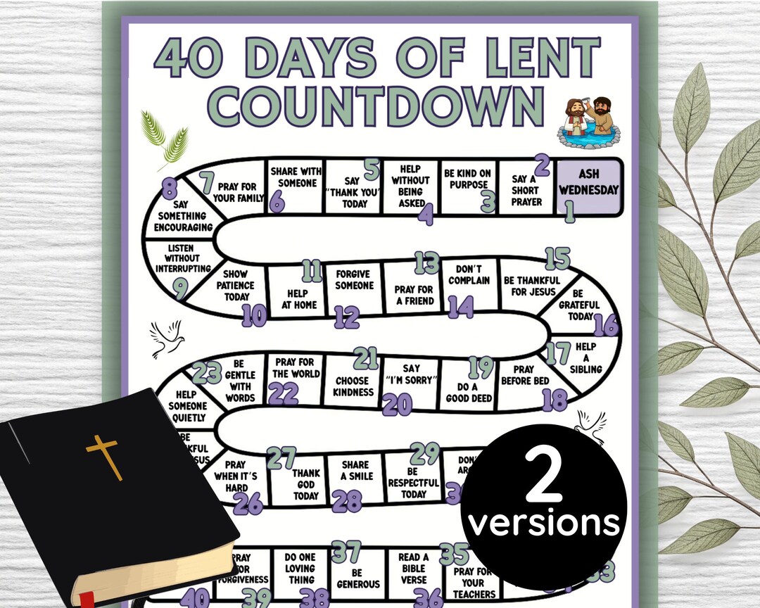 40 Days of Lent Countdown Calendar, Printable Lenten Activities for ...