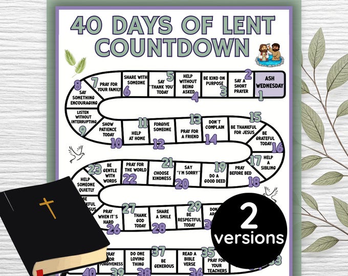 40 Days of Lent Countdown Calendar, Printable Lenten Activities for ...