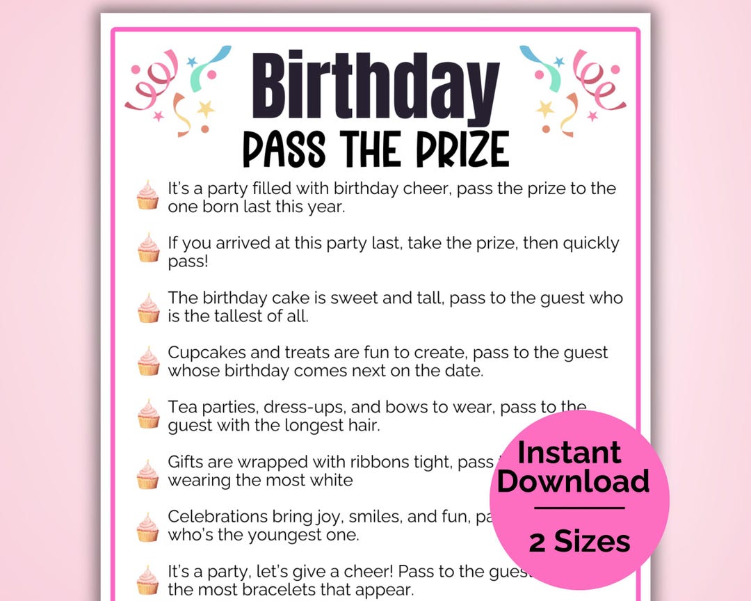 Birthday Pass the Prize Game, Pass the Gift Game, Pass the Present Poem ...