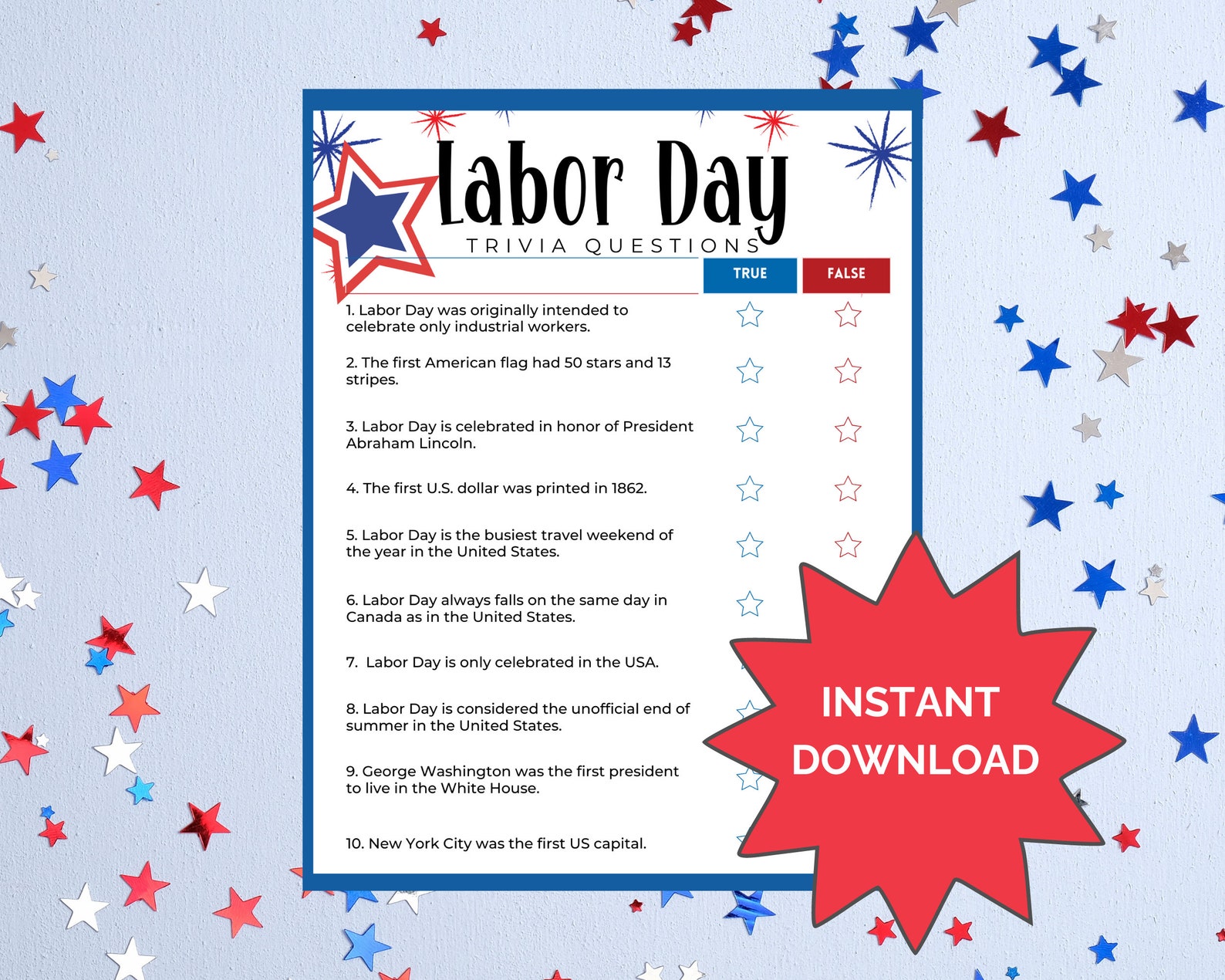 Printable Labor Day Quiz Labor Day Trivia Labor Day Printable ...