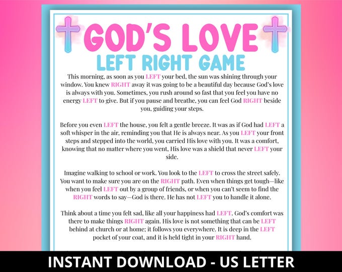 Gods Love Game, Christian Left Right Game, Bible Left Right Gift Swap ...