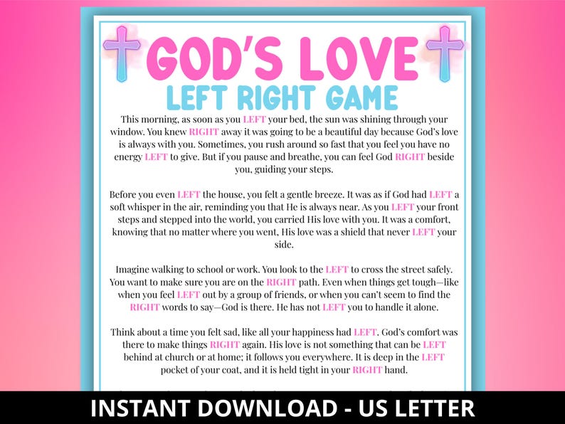 Gods Love Game, Christian Left Right Game, Bible Left Right Gift Swap ...