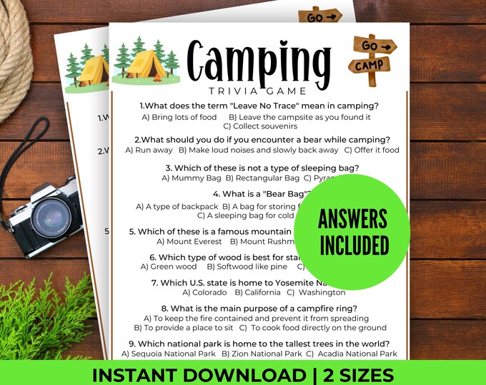 Camping Trivia Game, Camping Quiz Games, Camp Printables, Wildlife ...
