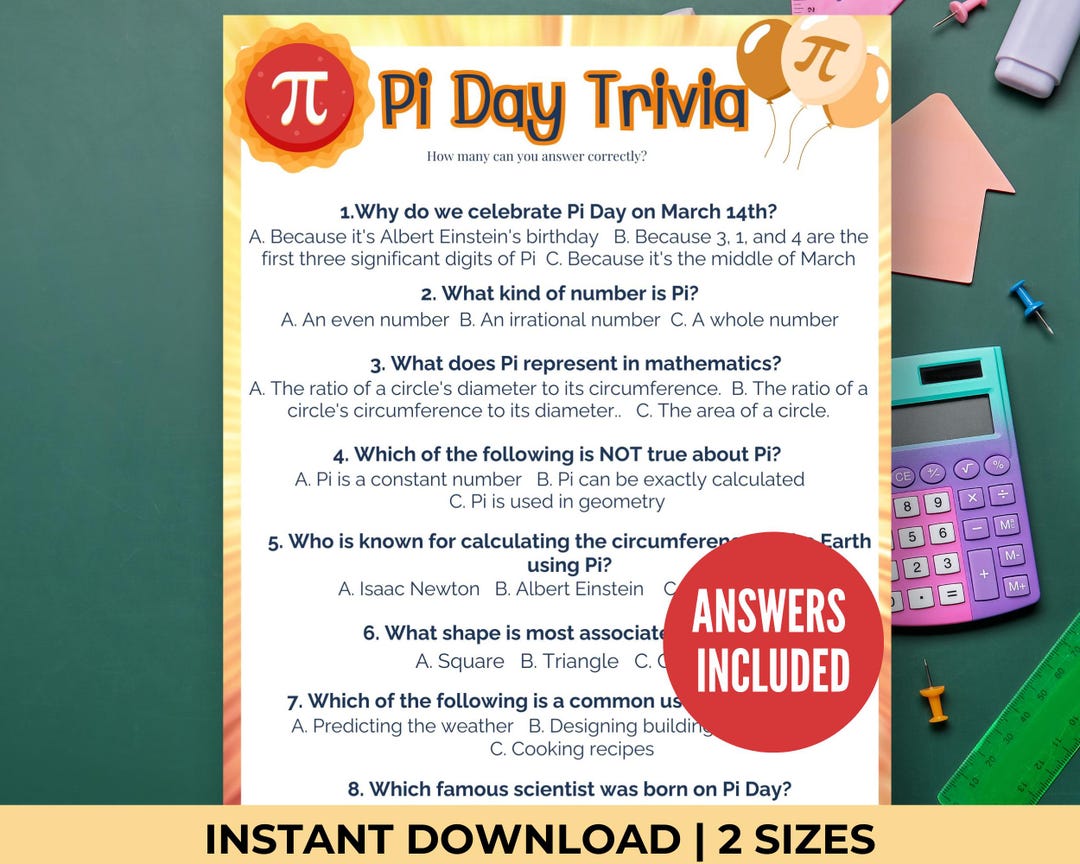 Pi Day Trivia Game, Printable Pi Day Trivia, Pi Day Trivia for Kids, Classroom Pi Day, Pi Day ...