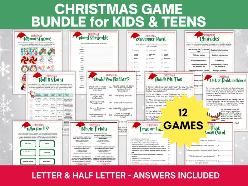 Printable Christmas Game Bundle for Kids Christmas Party Game Holiday ...