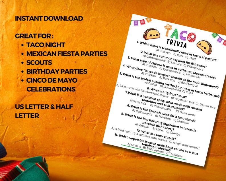 Taco Trivia, Mexican Party Games, Taco Party Games, Fiesta Games ...