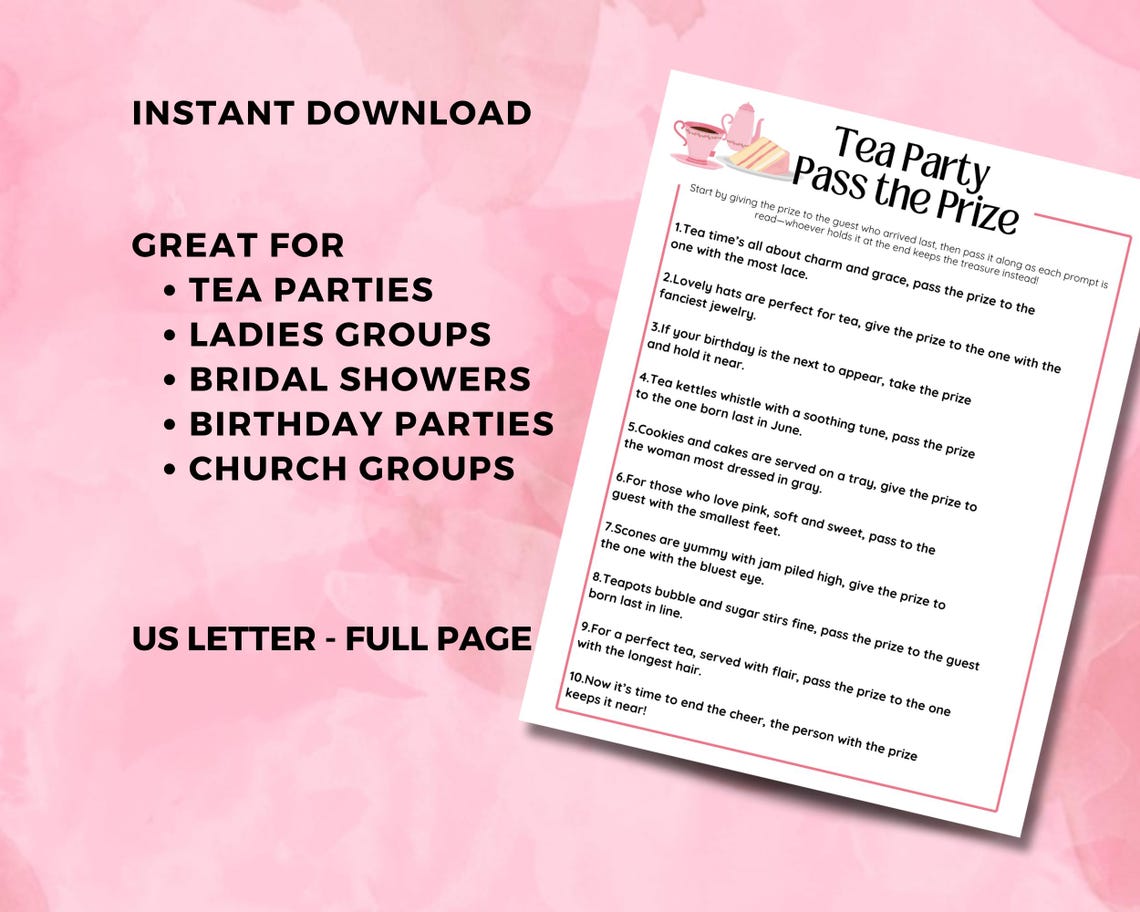 Tea Party Pass the Prize, Tea Party Games Adult Women, Ladies Tea Party ...