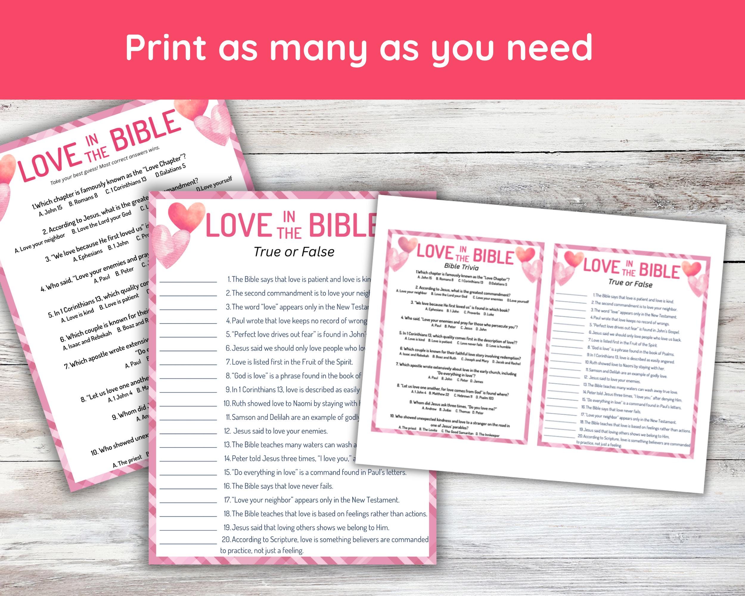 Valentine's Day Christian Trivia Game, Valentines Bible Trivia, Gods ...