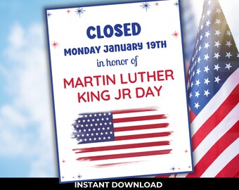 2026 Closed on Martin Luther King Jr Day Printable Sign, Closed MLK Day ...